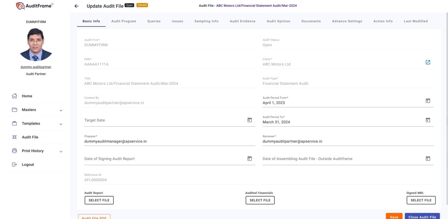 Audit file – AuditFrame