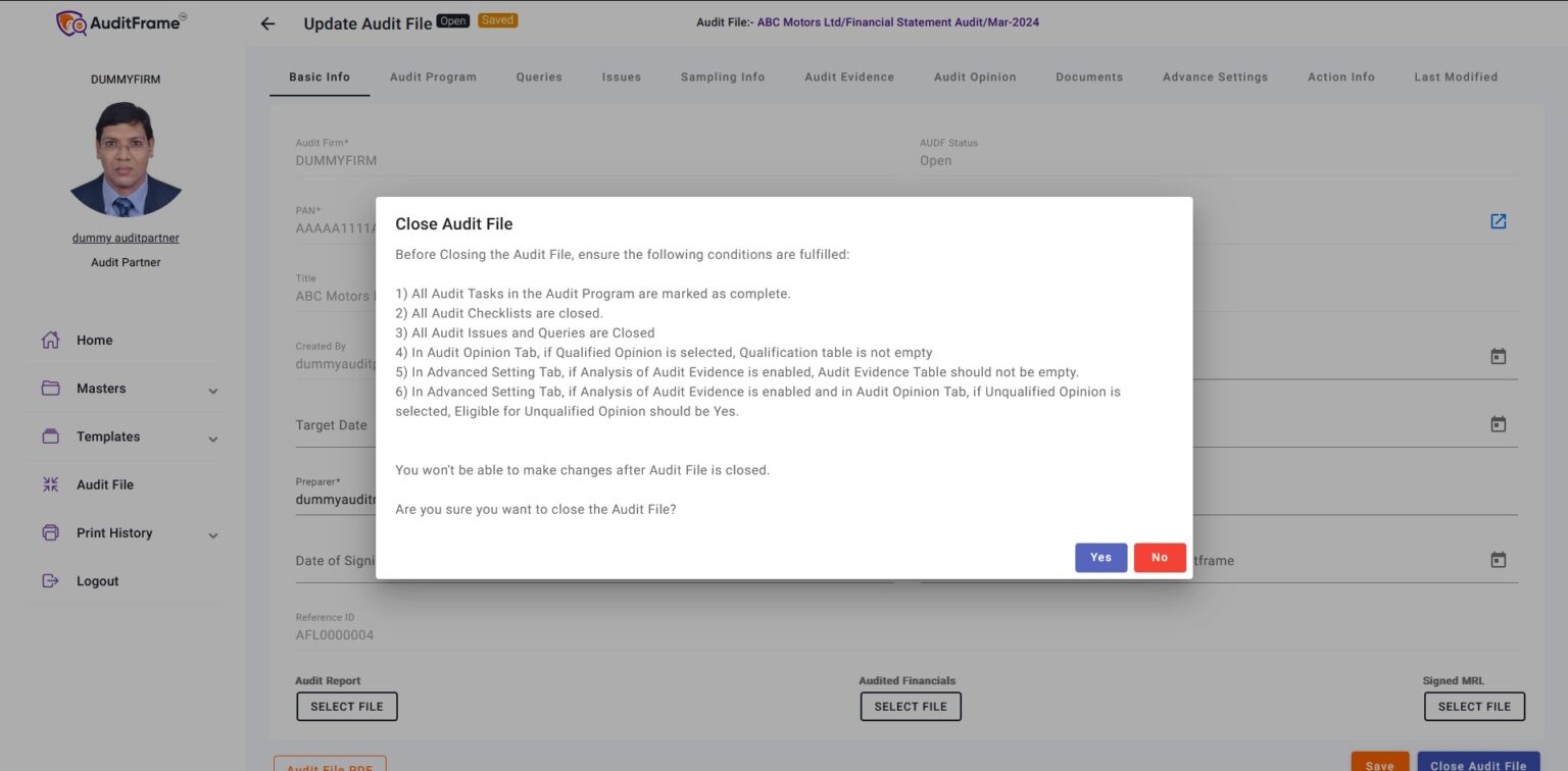 Engagement controls – AuditFrame
